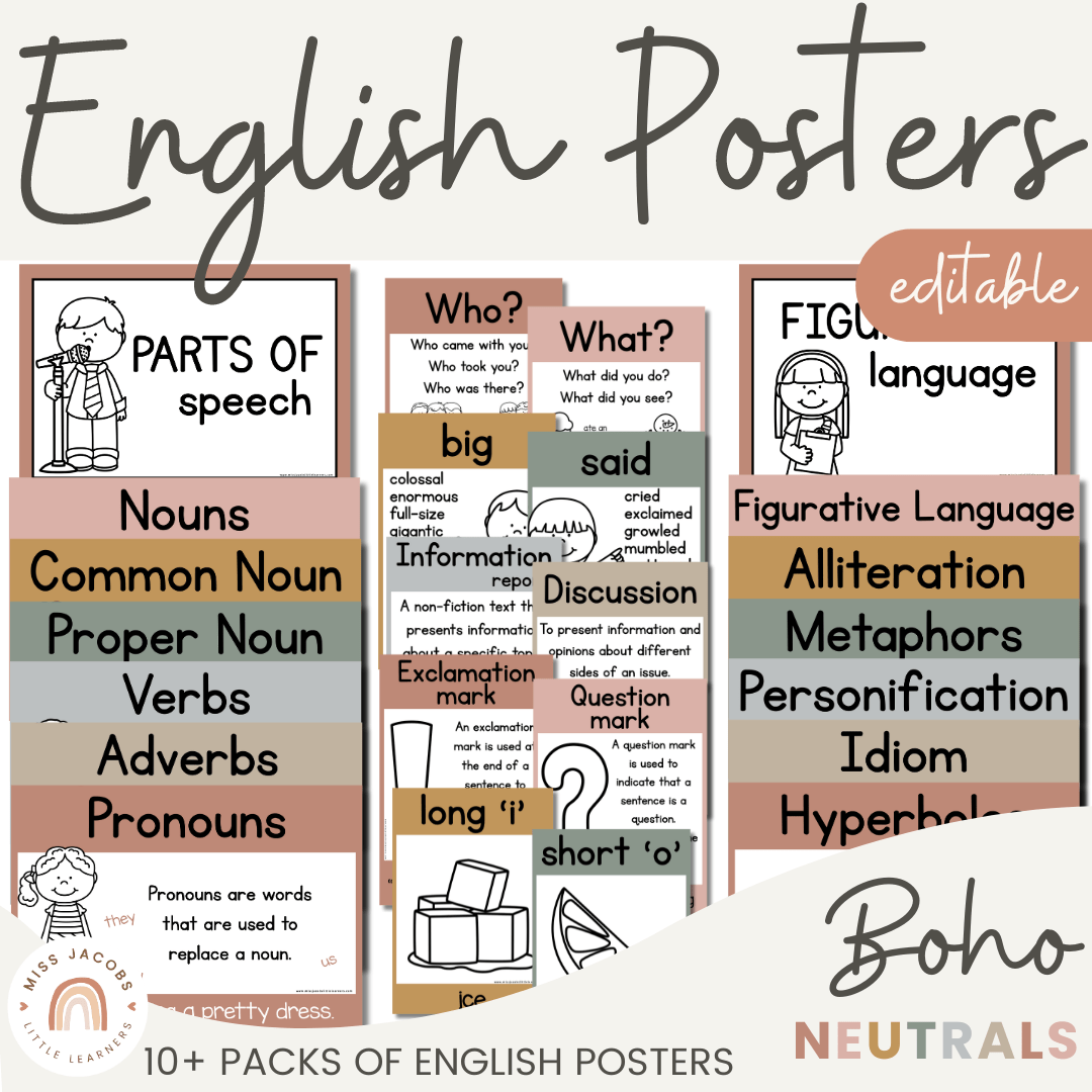 Neutral Toned English Posters Bundle | Boho Colour Palette - Default ...