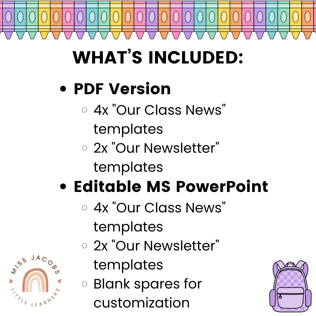 Newsletter Templates - Cutesy Classroom Theme - Miss Jacobs - Default Title