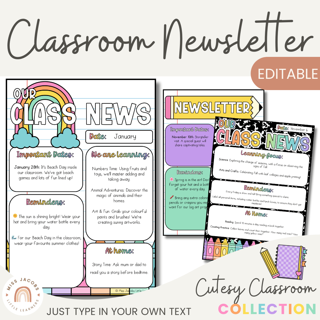Newsletter Templates - Cutesy Classroom Theme - Miss Jacobs - Default Title