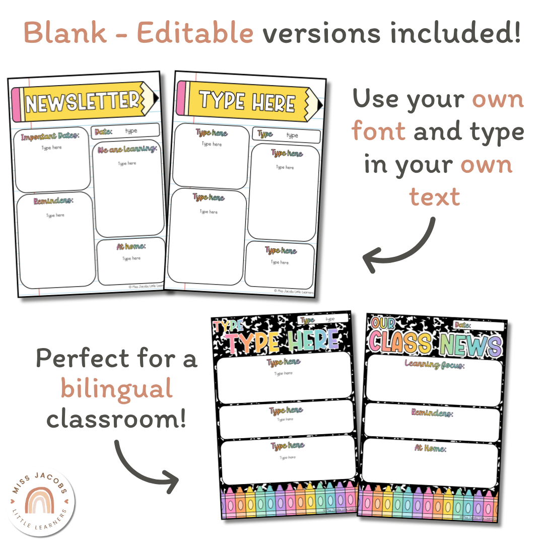 Newsletter Templates - Cutesy Classroom Theme - Miss Jacobs - Default Title