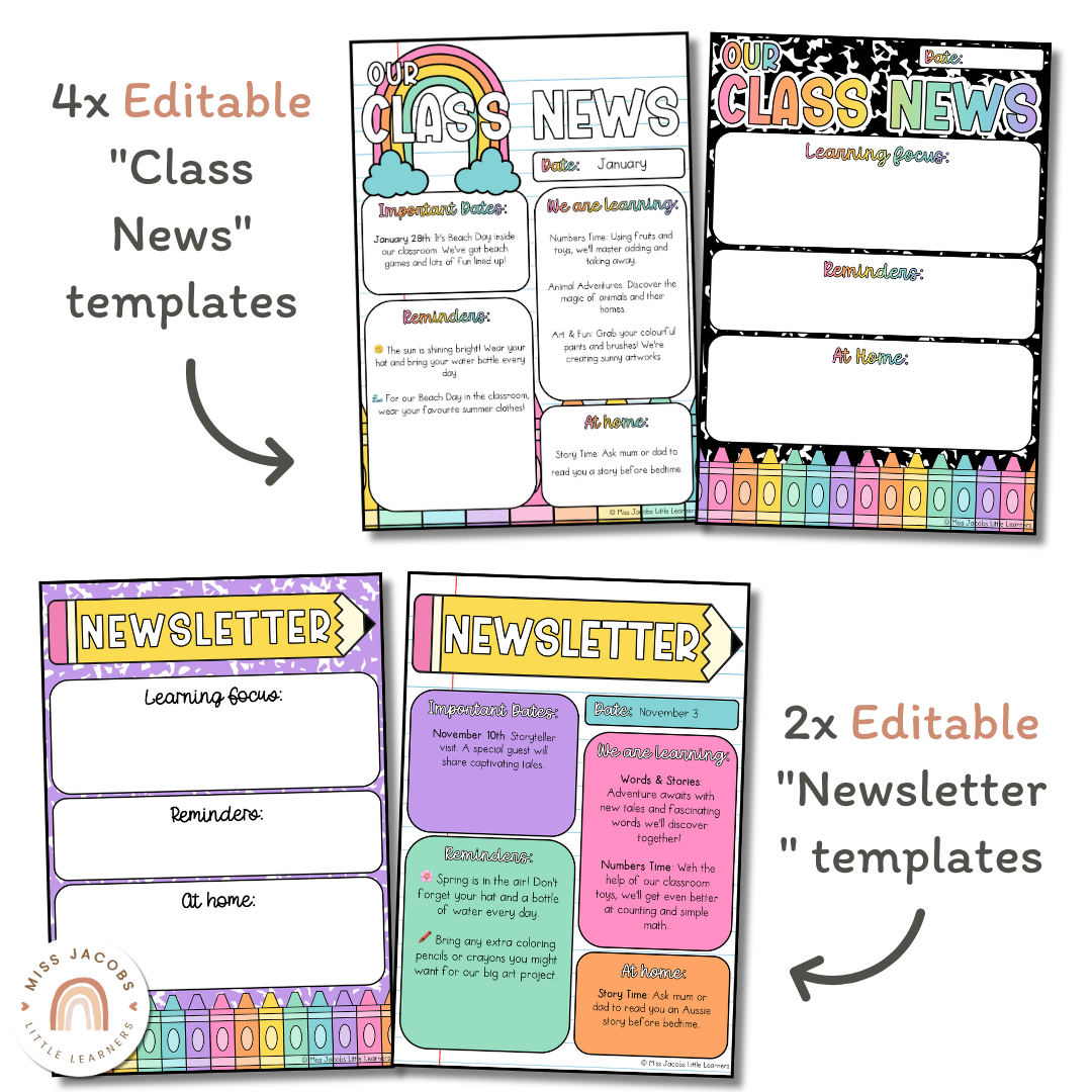 Newsletter Templates - Cutesy Classroom Theme - Miss Jacobs