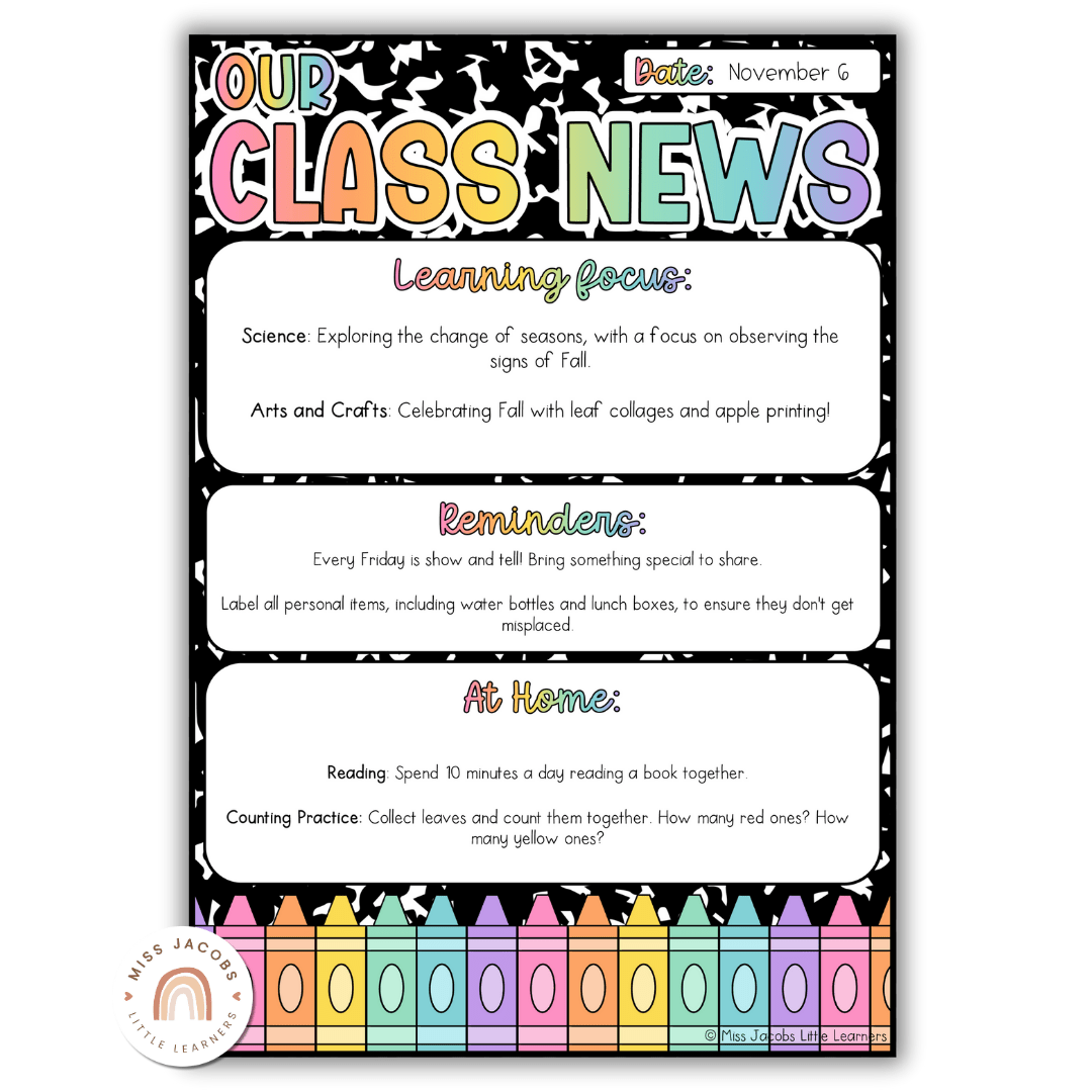 Newsletter Templates - Cutesy Classroom Theme - Miss Jacobs - Default Title
