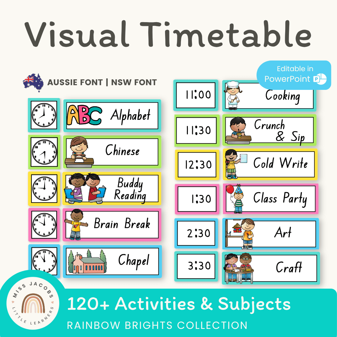 NSW Font Visual Timetable | Editable | Rainbow Brights | Aussie Fonts ...