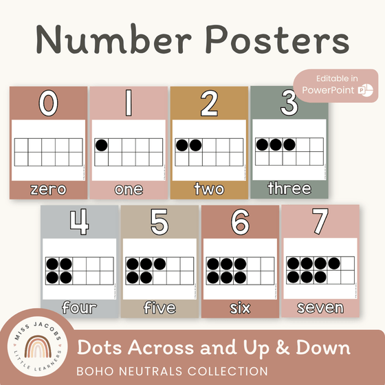 Number Posters with Ten Frames - Boho Neutrals Theme - MJLL – Miss ...