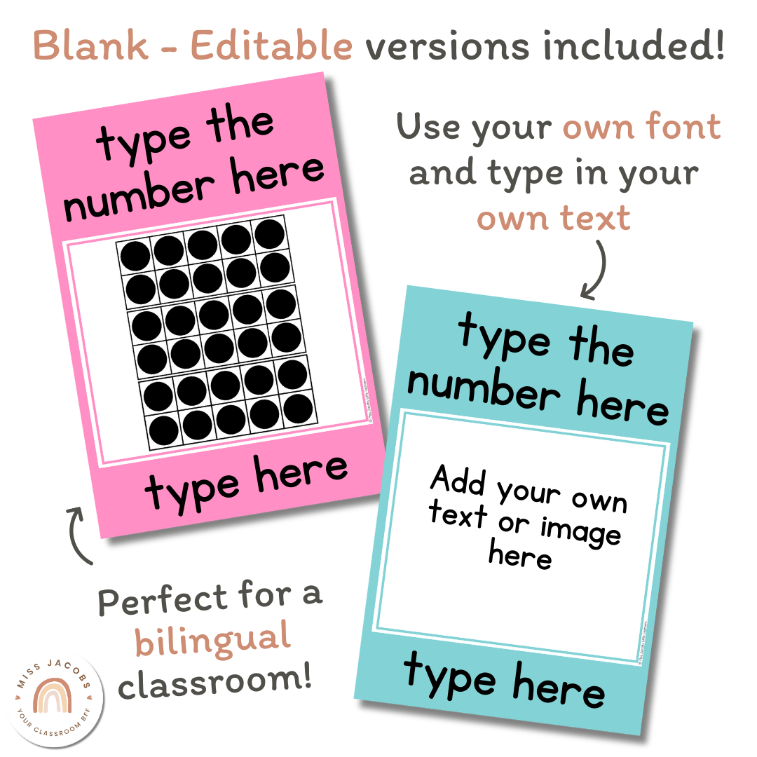 Number Posters with Ten Frames - Cutesy Classroom Theme - Miss Jacobs