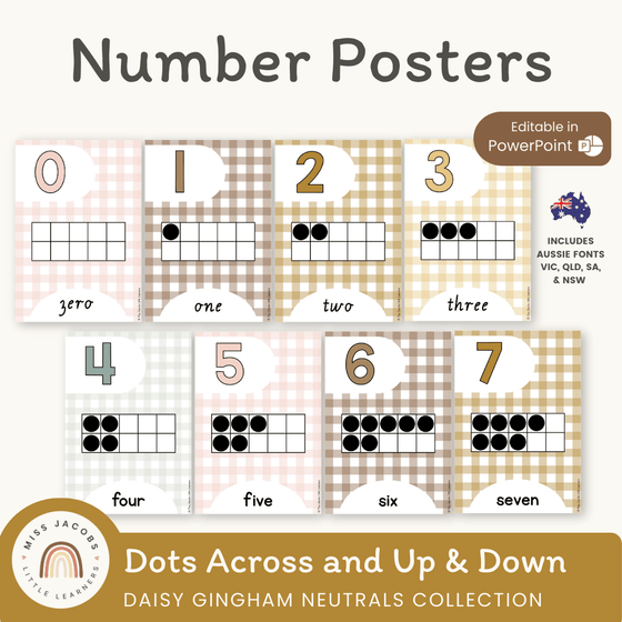 Number Posters with Ten Frames - Daisy Gingham Neutrals Decor – Miss ...