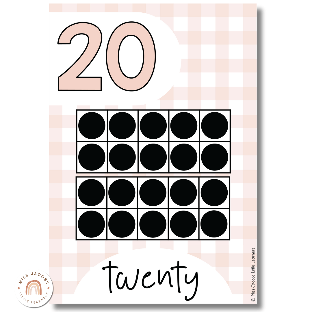 Number Posters with Ten Frames - Daisy Gingham Neutrals Decor