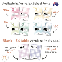 Number Posters with Ten Frames - Daisy Gingham Pastels Decor