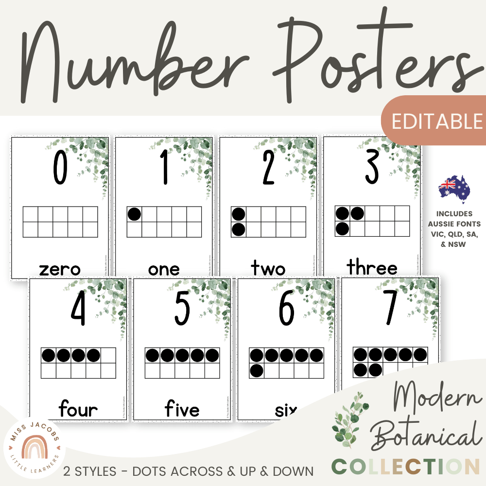 Number Posters with Ten Frames - Modern Botanical - Miss Jacobs