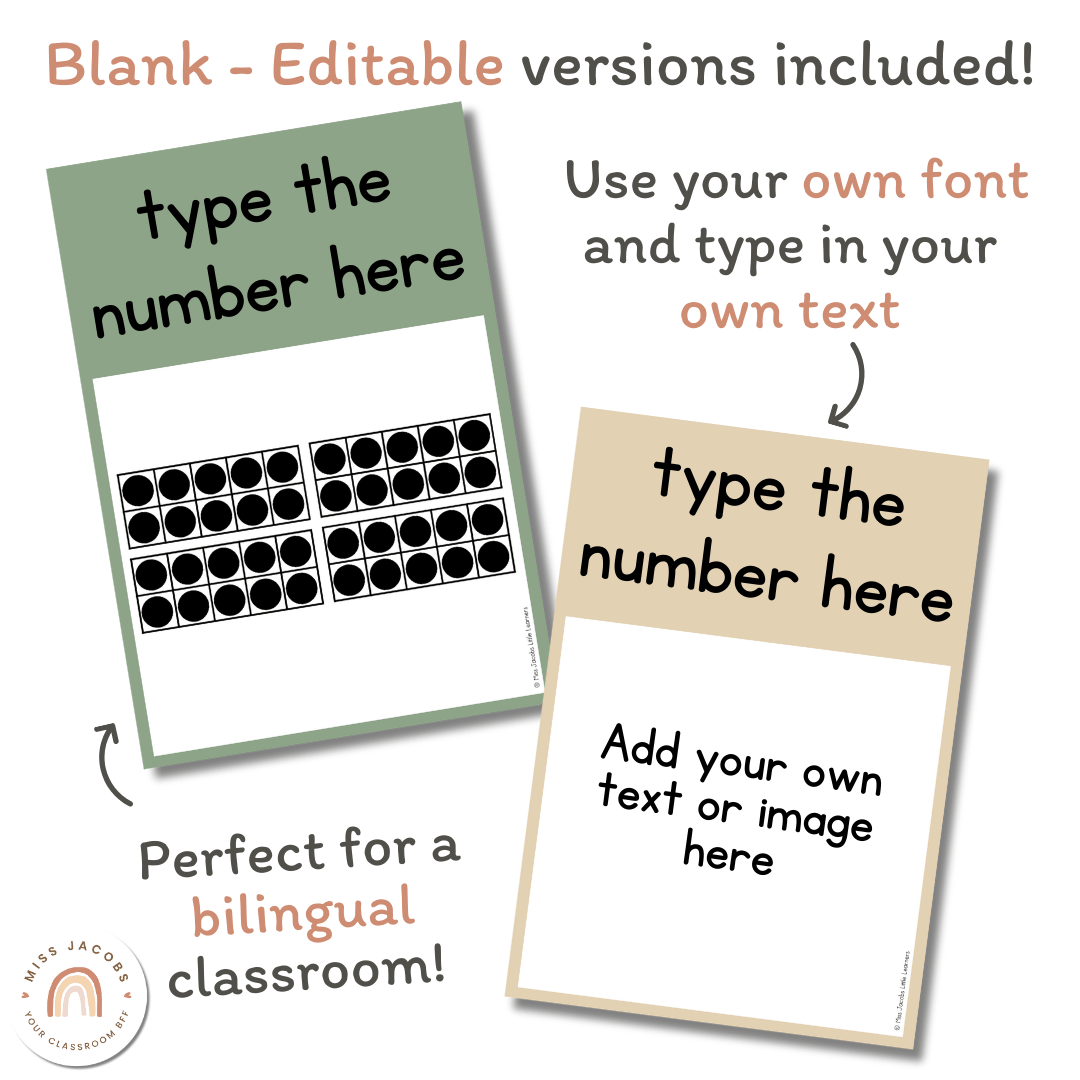Number Posters with Ten Frames -Modern Botanical Theme - Miss Jacobs