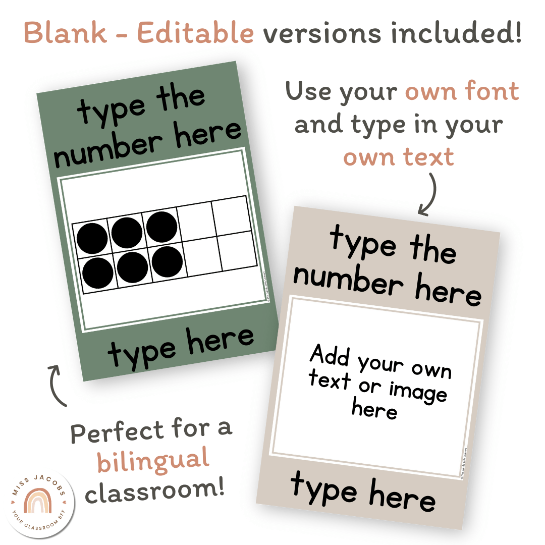 Number Posters with Ten Frames - Modern Jungle Earthy - MJLL