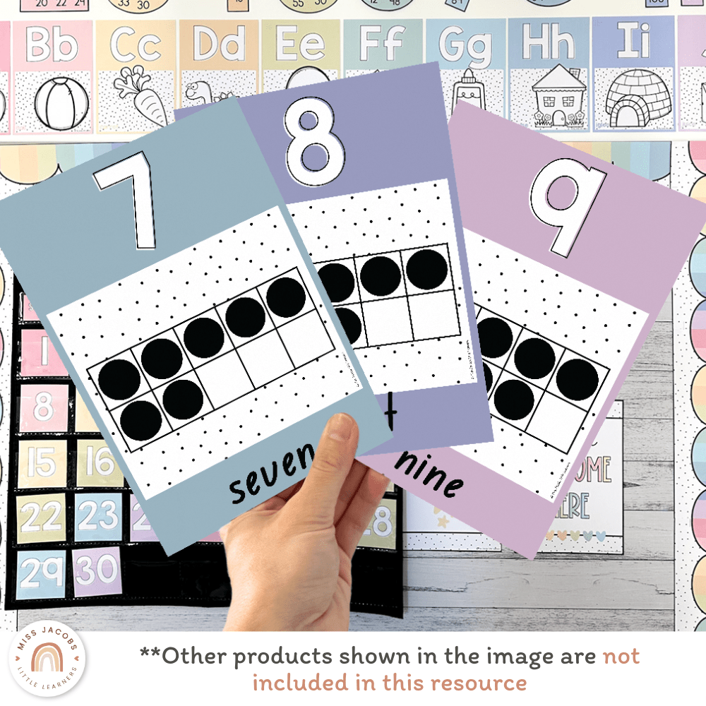 Number Posters with Ten Frames - Spotty Pastel Theme - Miss Jacobs