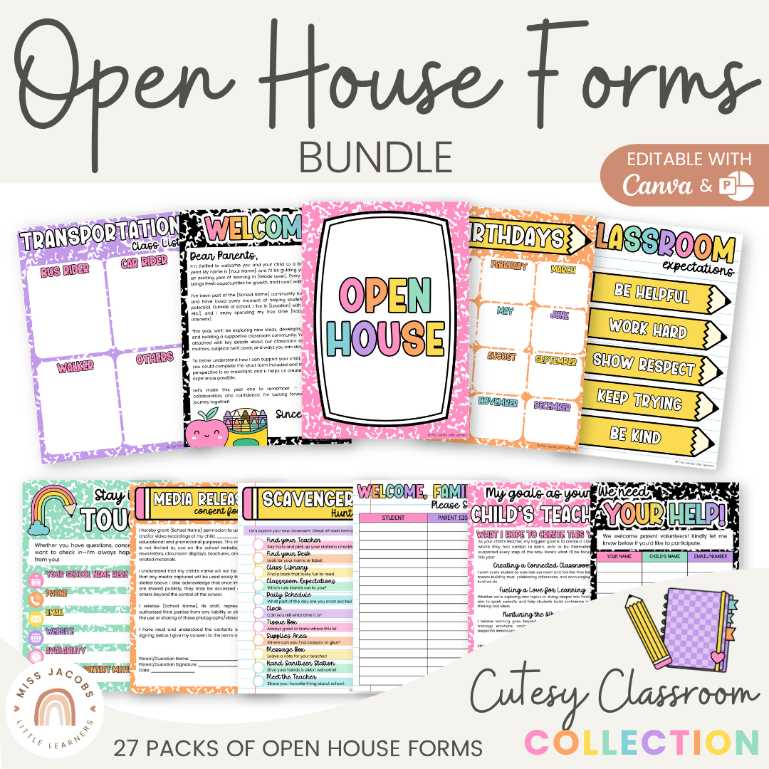 Open House School Forms Bundle - Cutesy Theme - Miss Jacobs