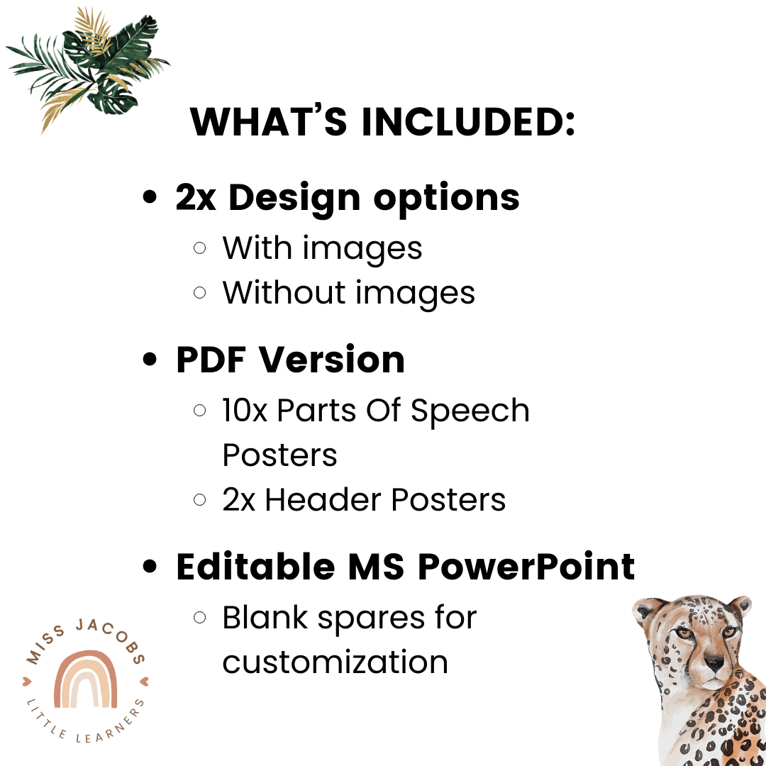 Parts of Speech Posters - Modern Jungle Earthy Theme - Miss Jacobs