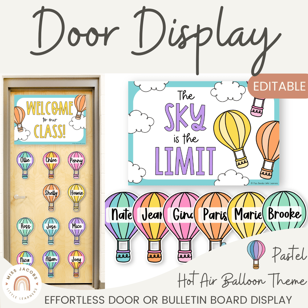 Pastel Hot Air Balloon Door Display Classroom Decor - Miss Jacobs