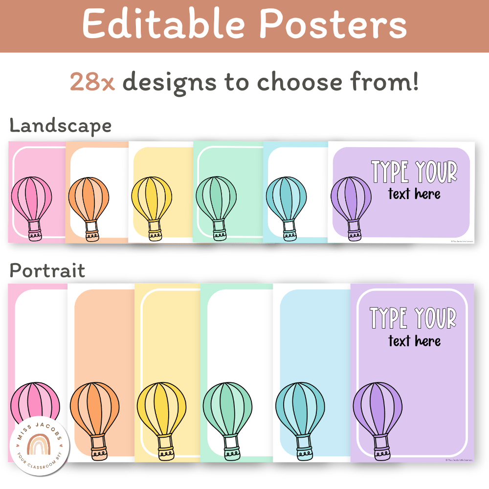 Pastel Hot Air Balloon Theme Classroom Essentials Decor Pack - MJLL ...