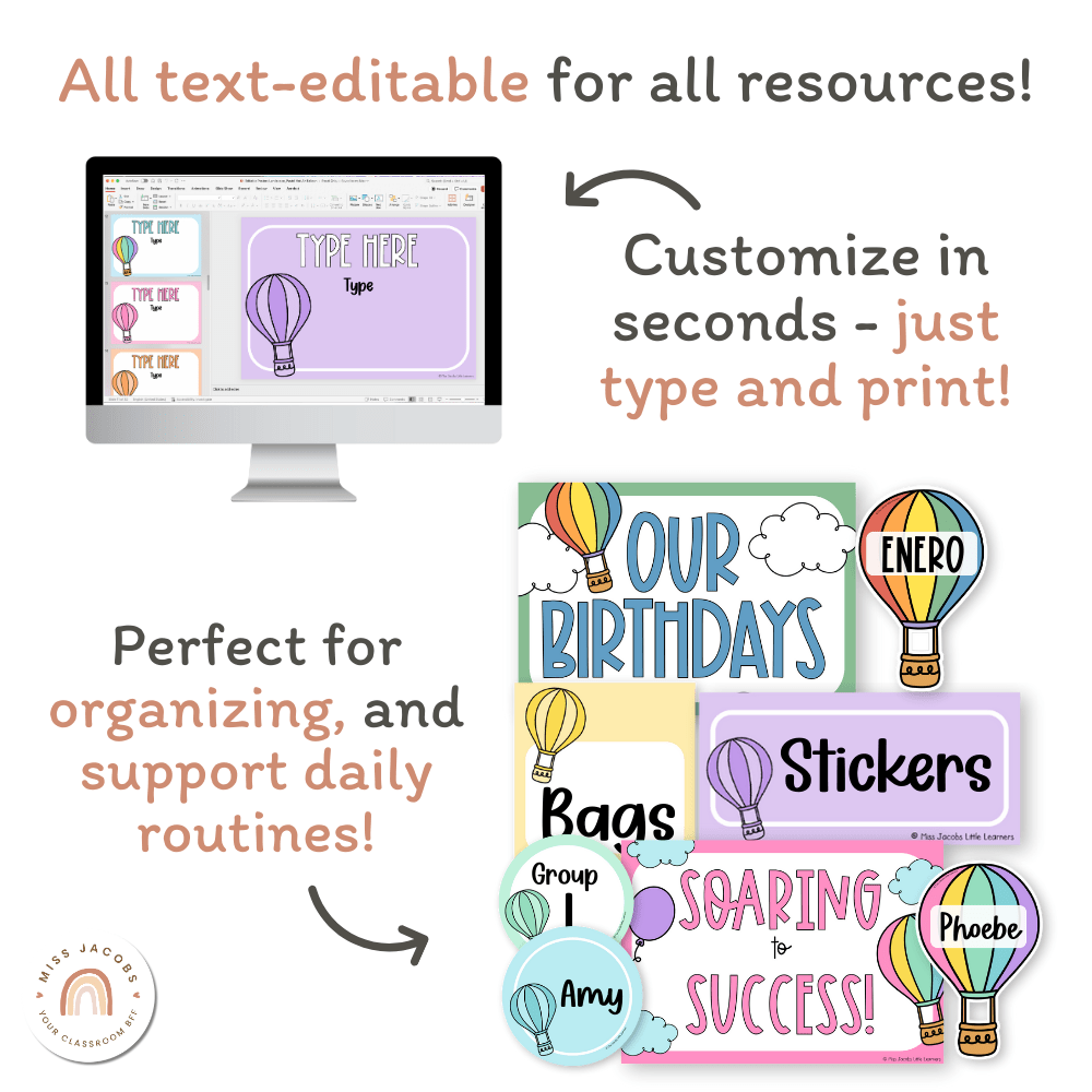 Pastel Hot Air Balloon Theme Classroom Essentials Decor Pack - MJLL ...