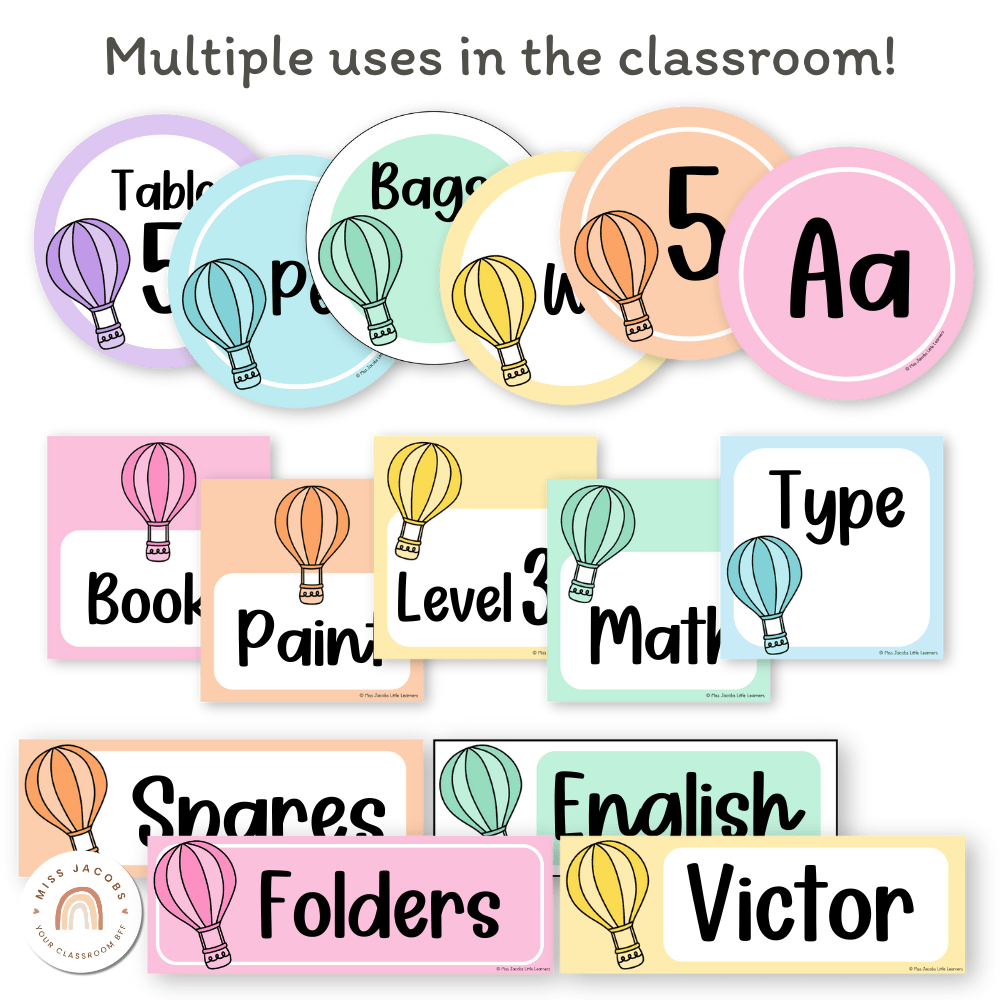 Pastel Hot Air Balloon Theme Classroom Essentials Decor Pack - MJLL ...