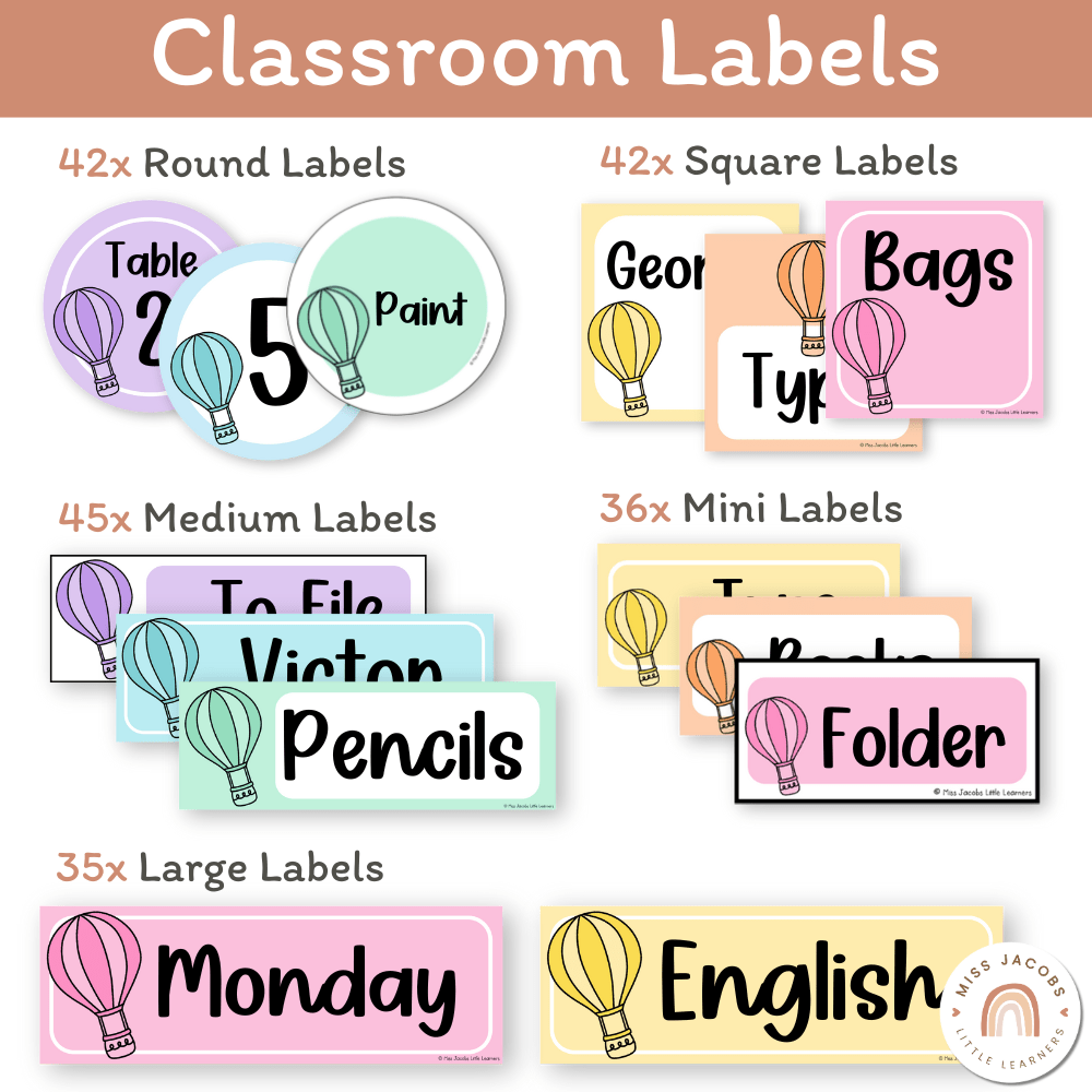 Pastel Hot Air Balloon Theme Classroom Essentials Decor Pack - MJLL ...