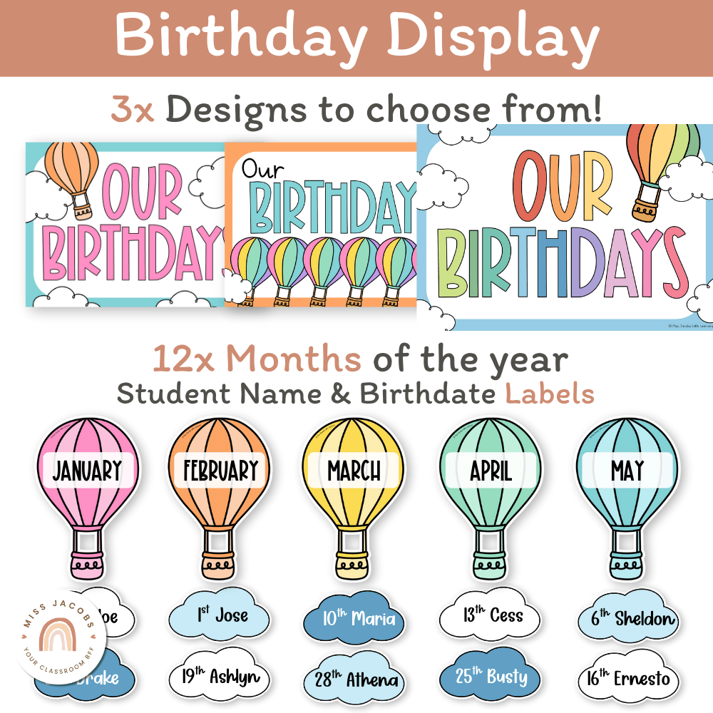 Pastel Hot Air Balloon Theme Classroom Essentials Decor Pack - MJLL ...