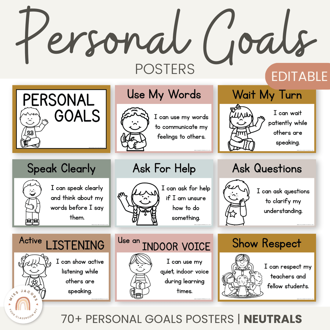 Personal Goals Posters | Neutral Toned Classroom Decor