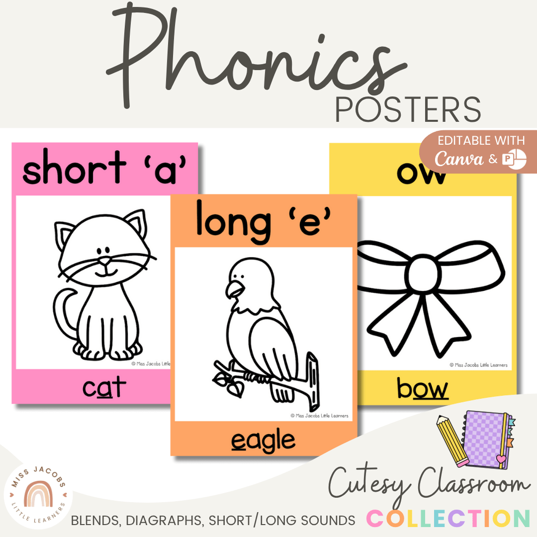 Phonics Posters - Cutesy Classroom Theme - Miss Jacobs