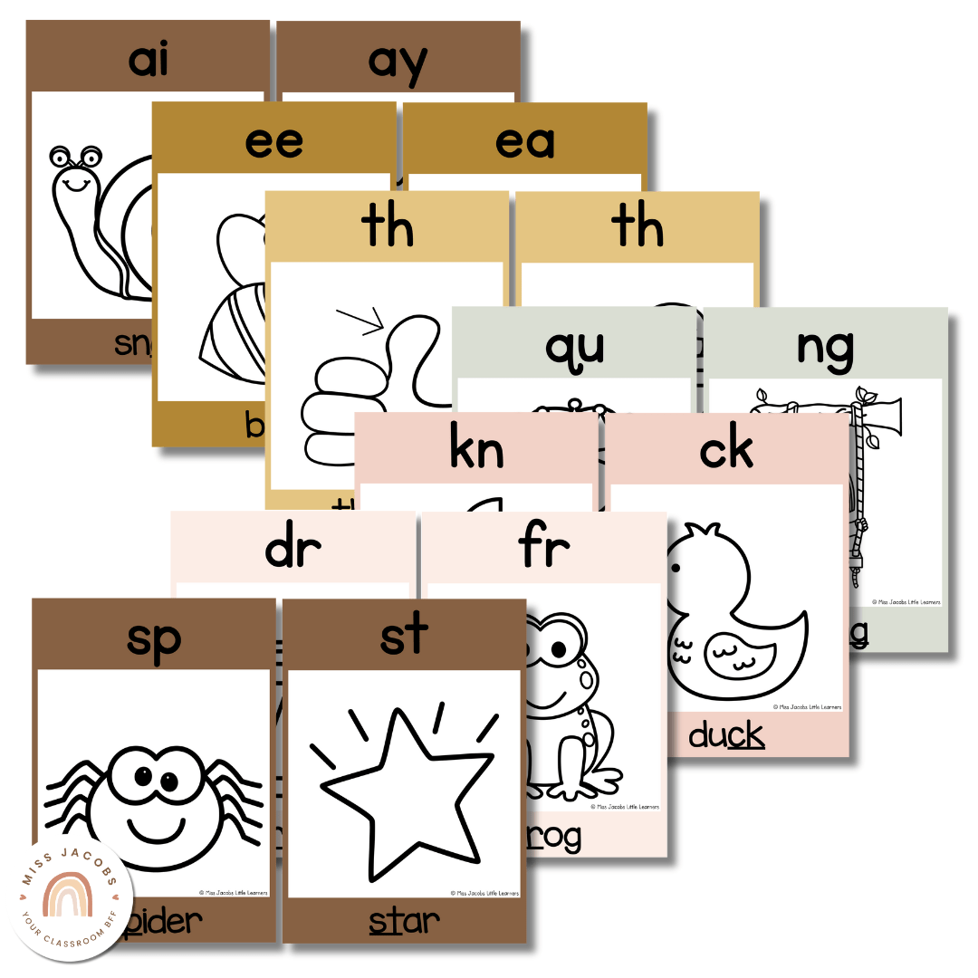 Phonics Posters - Daisy Gingham Neutrals Decor