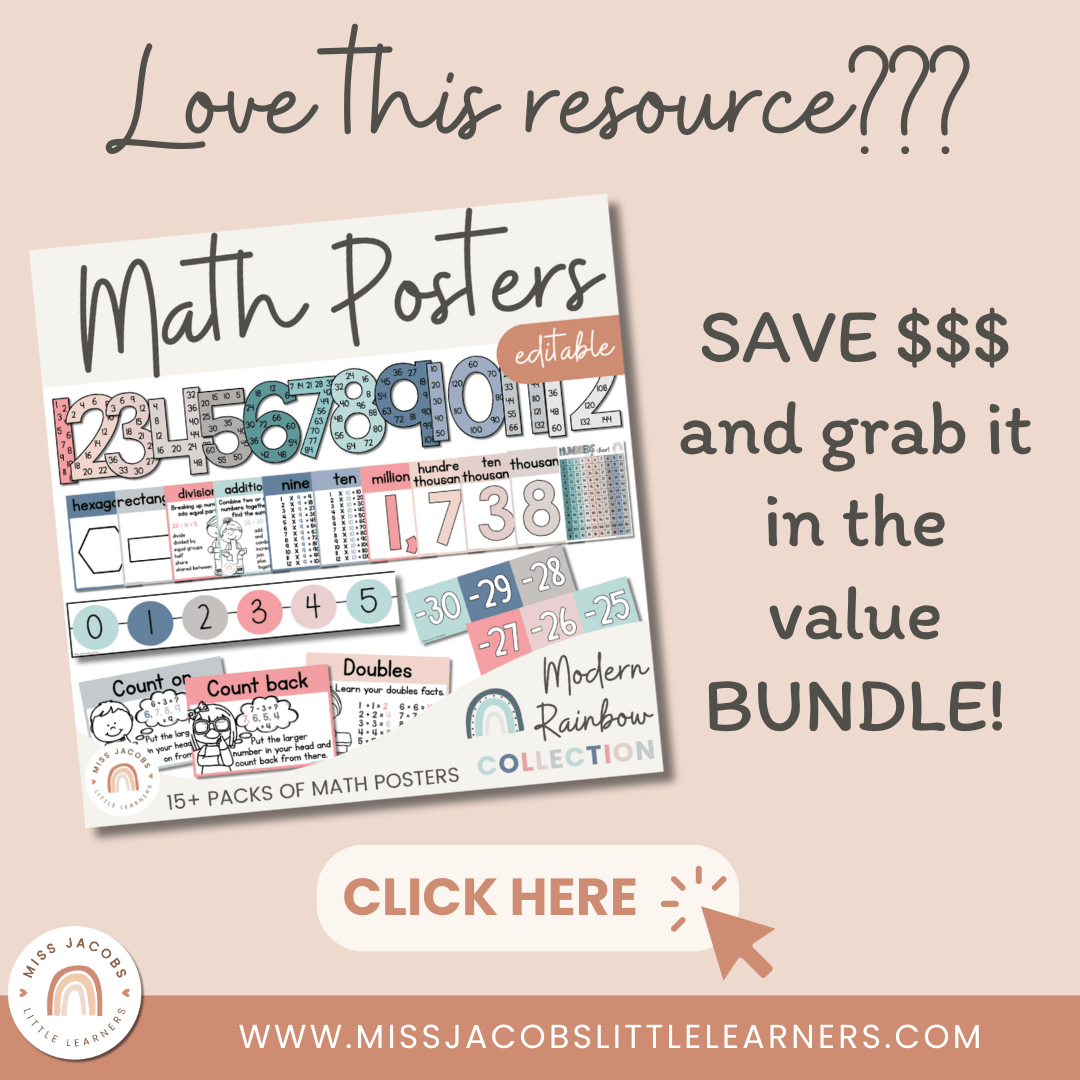 Place Value with Decimals Wall Display - Rainbow Calm Colors Decor