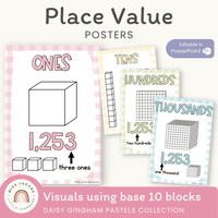 Place Value Posters - Base 10 Blocks - Daisy Gingham Pastels Theme