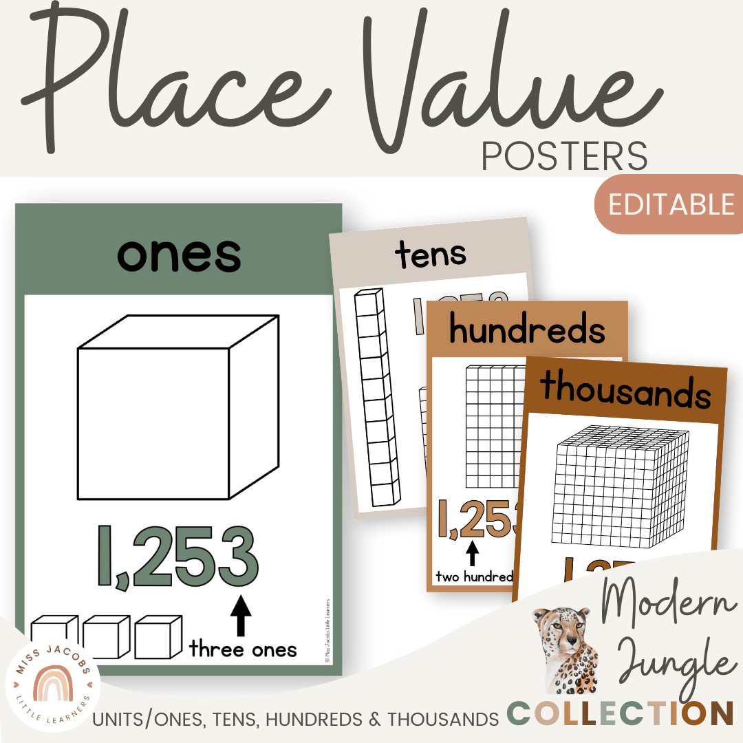 Place Value Posters - Base 10 Blocks - Modern Jungle Earthy - MJLL
