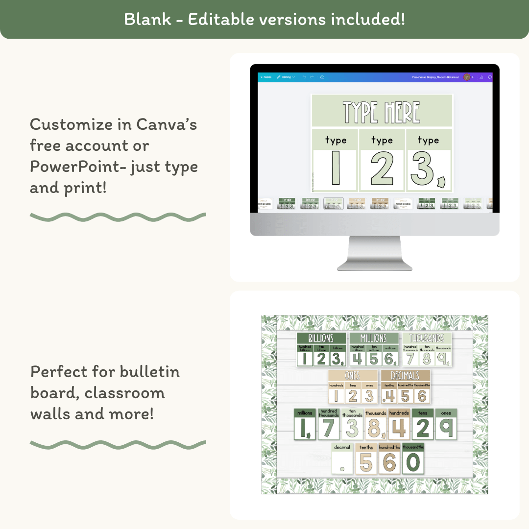 Place Value with Decimals Wall Display - Modern Botanical Theme - MJLL ...
