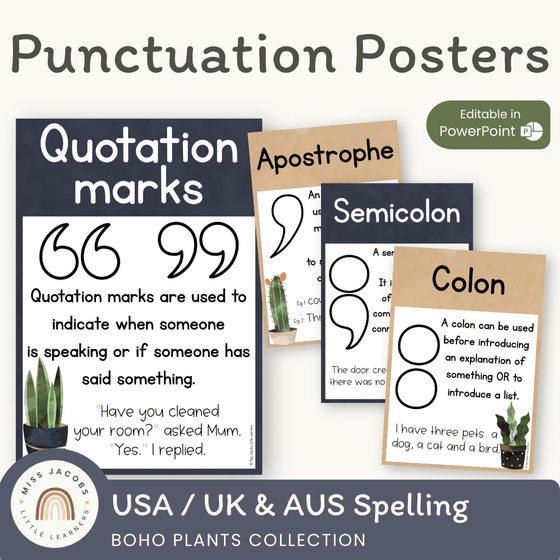 Punctuation Posters - Boho Plants Classroom Decor