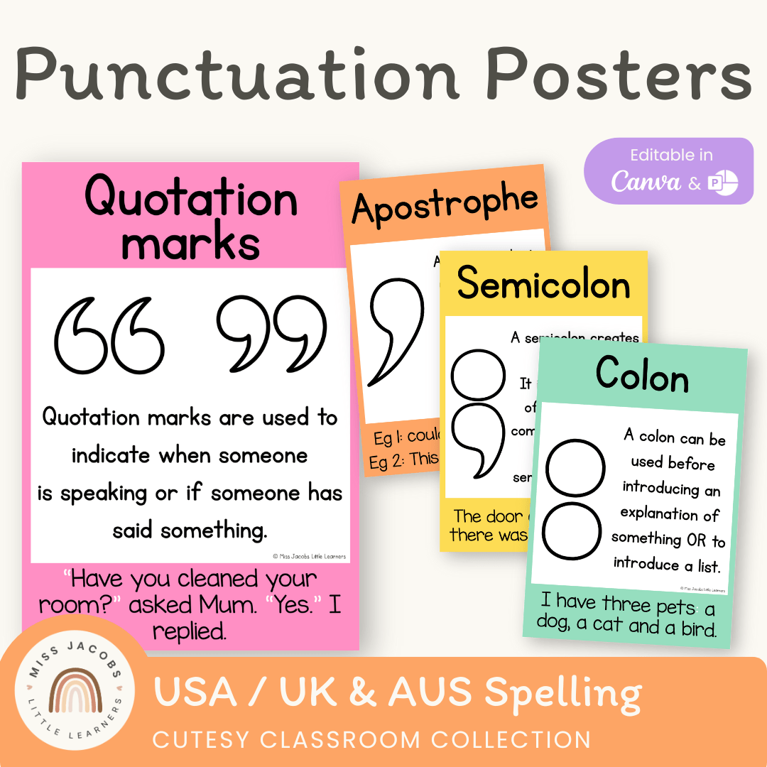 Punctuation Posters - Cutesy Classroom Theme - Miss Jacobs – Miss ...