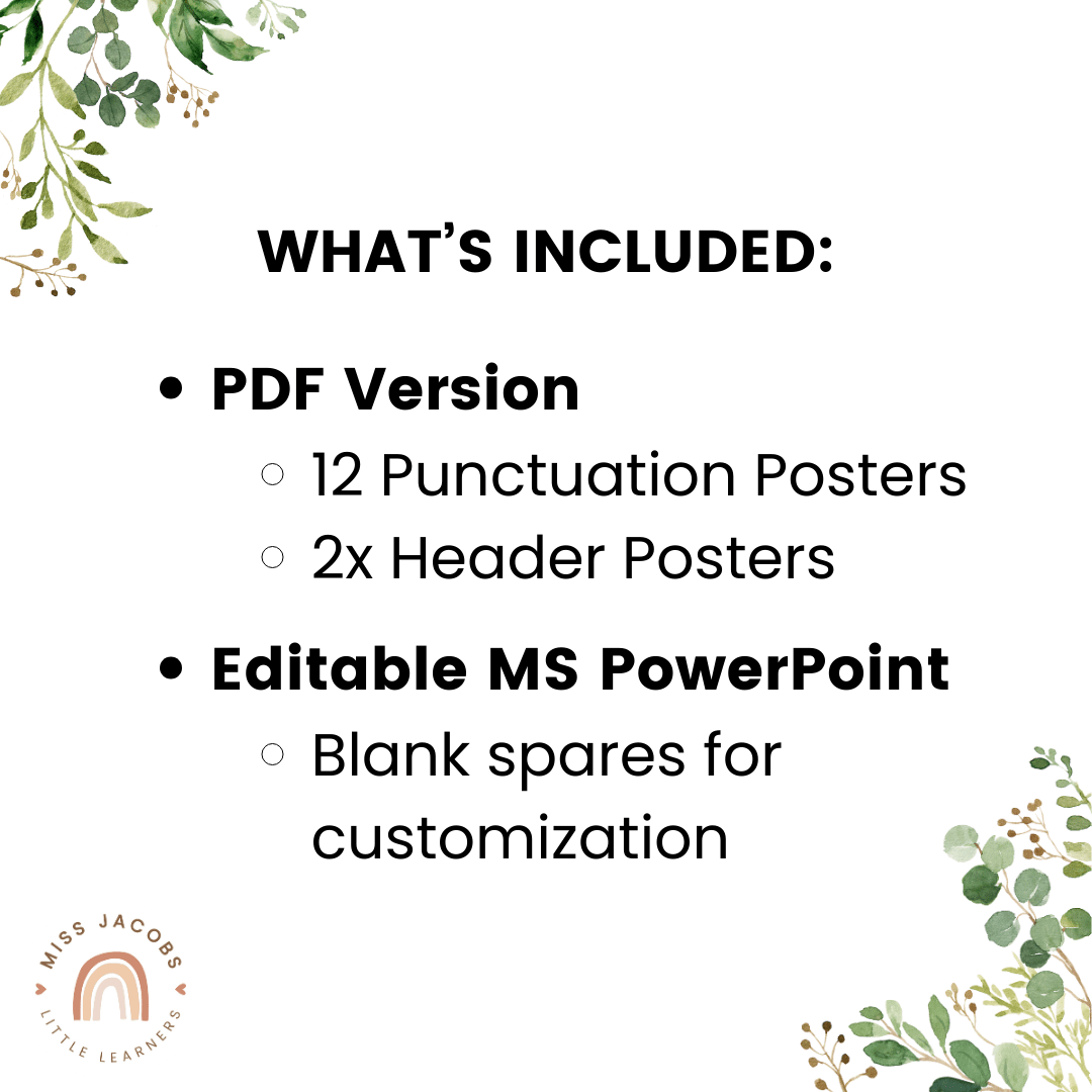 Punctuation Posters - Modern Botanical Classroom Theme - Miss Jacobs