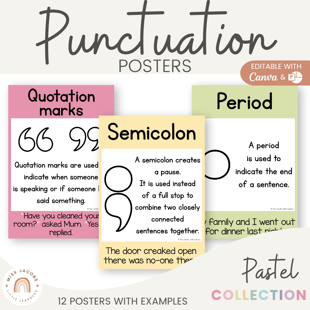Punctuation Posters - Pastel Classroom Theme - Miss Jacobs