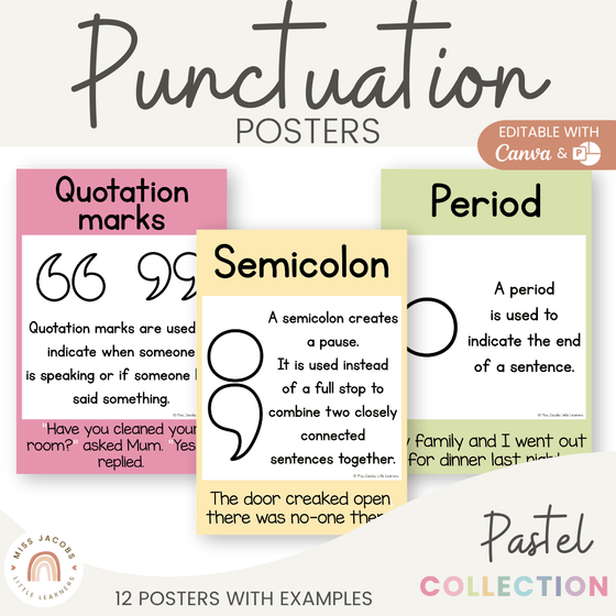 Punctuation Posters - Pastel Classroom Theme - Miss Jacobs