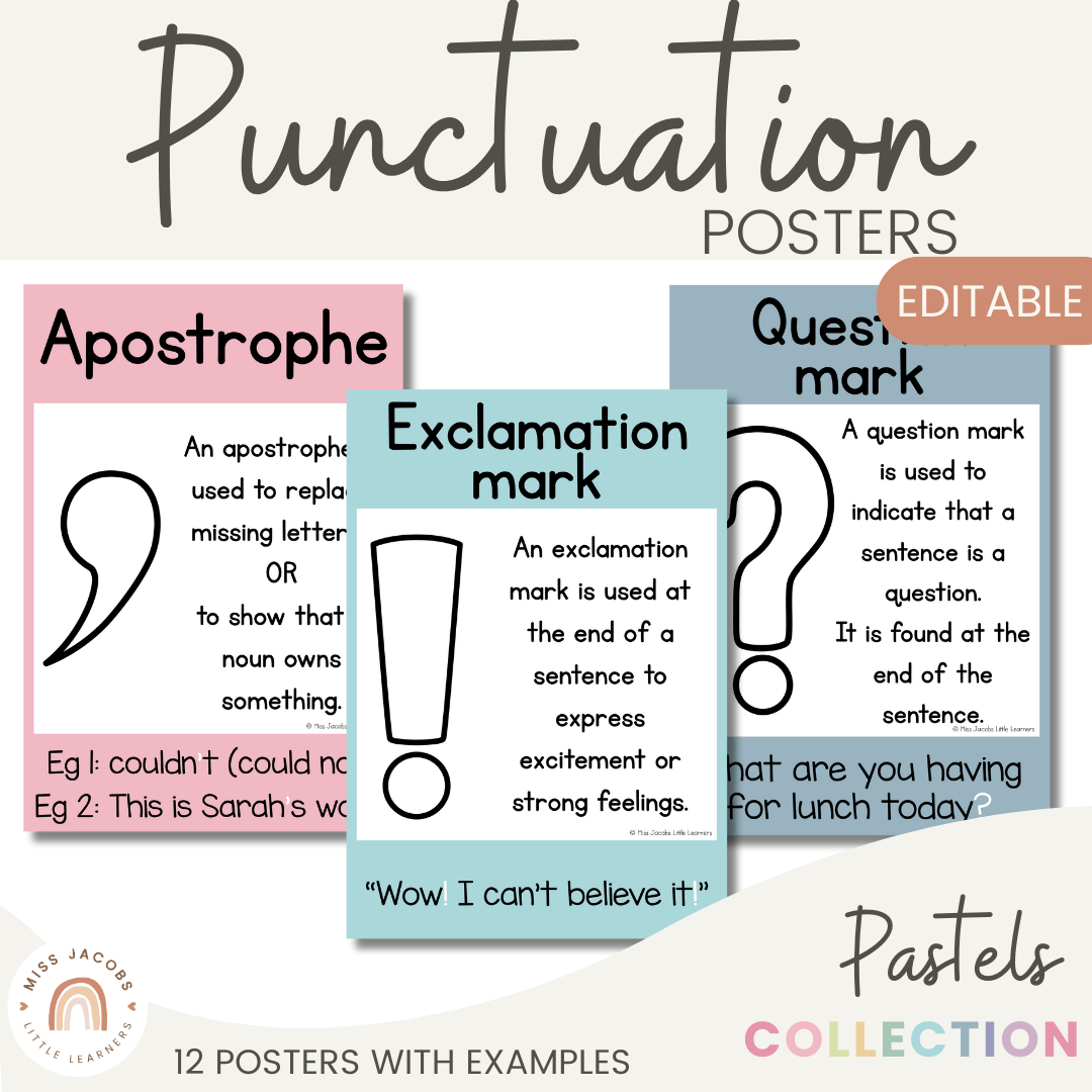 Punctuation Posters - Pastel Classroom Theme - Miss Jacobs - Default Title