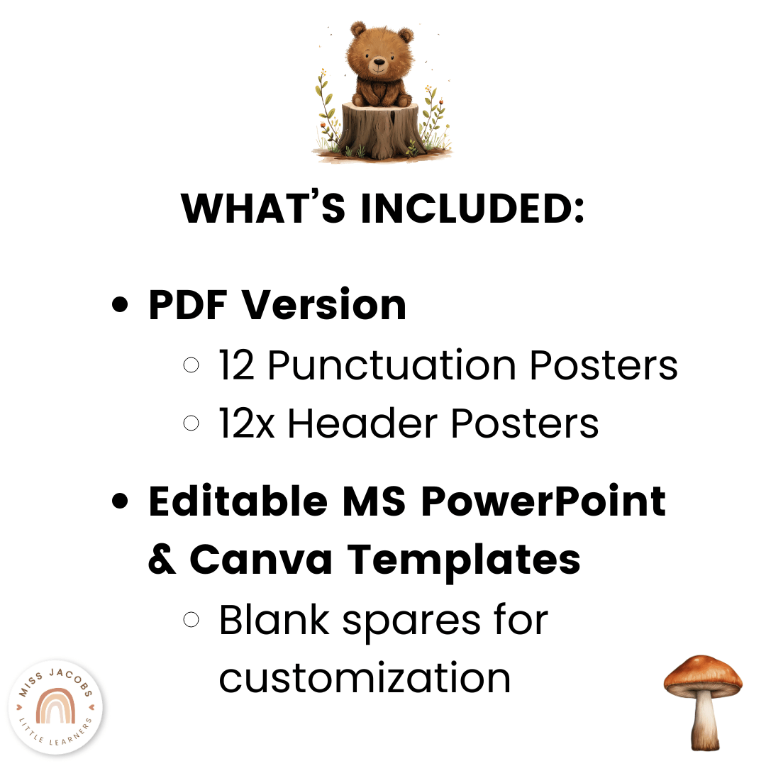 Punctuation Posters - Woodland Classroom Theme - Miss Jacobs