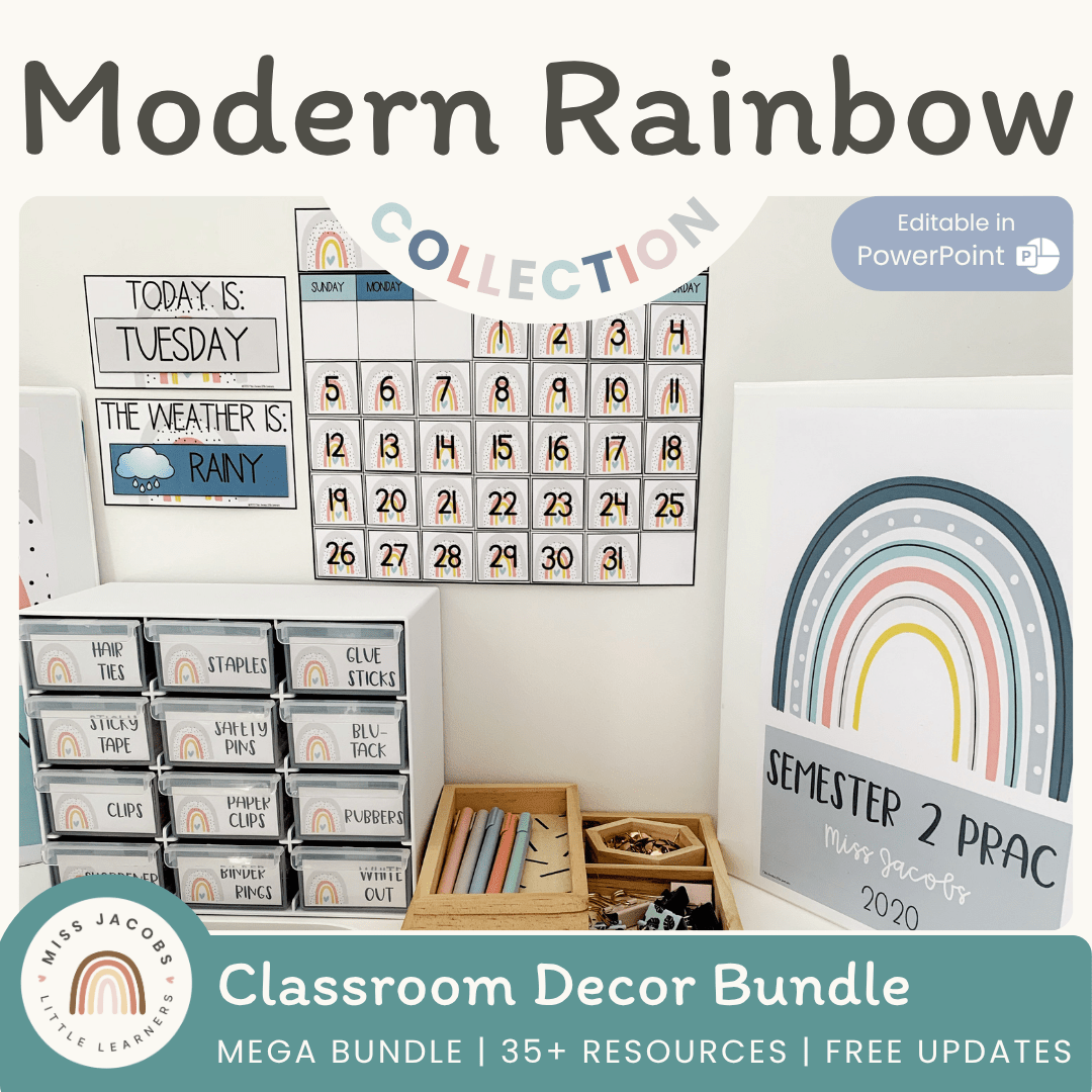 Modern Rainbow Calm Colors Classroom Decor - Miss Jacobs