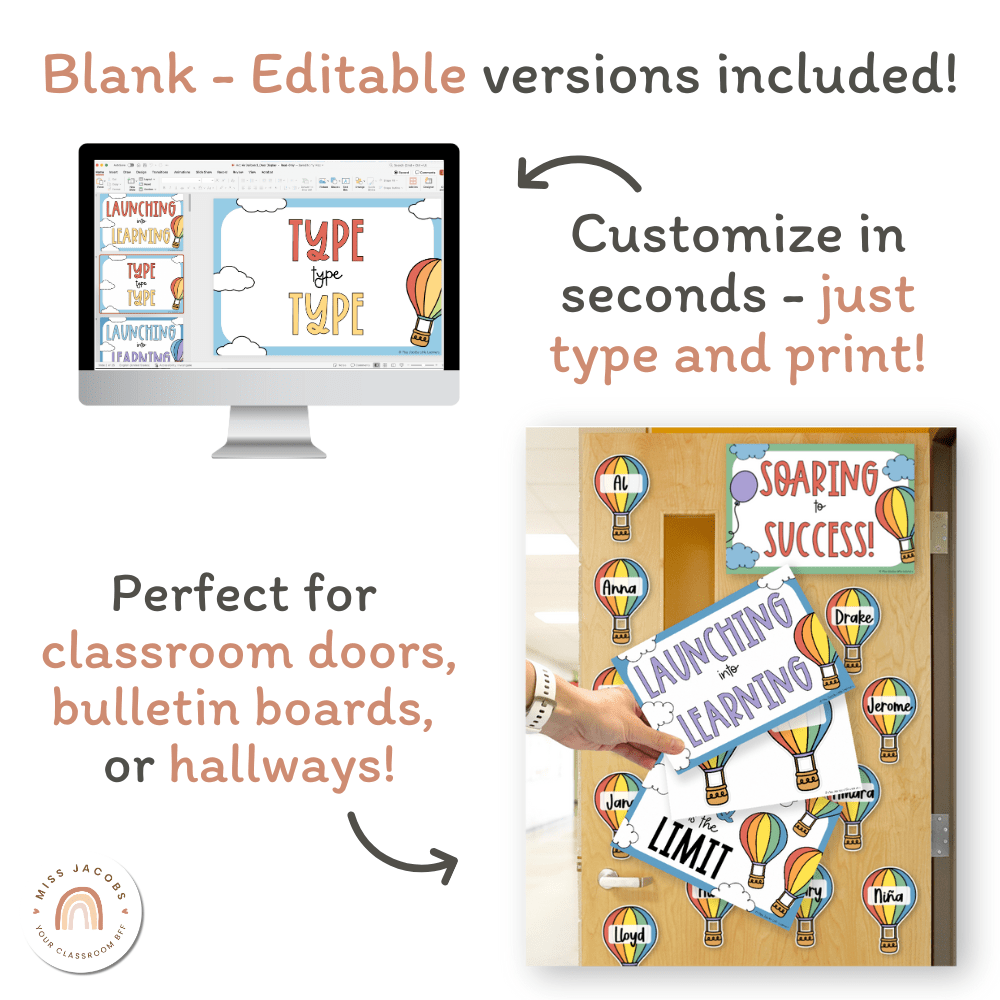 Rainbow Hot Air Balloon Door Display Classroom Decor - Miss Jacobs