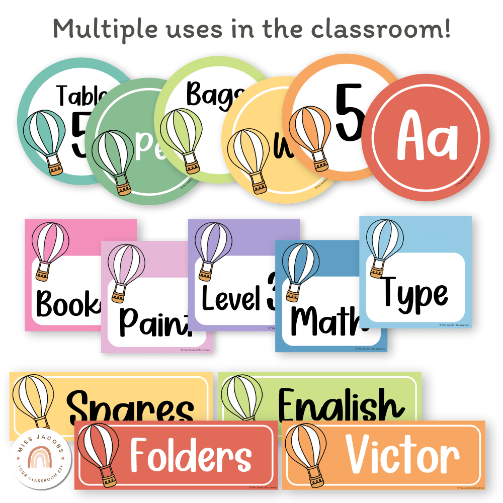 Rainbow Hot Air Balloon Theme Classroom Essentials Decor Pack - MJLL ...