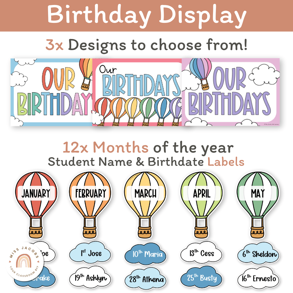 Rainbow Hot Air Balloon Theme Classroom Essentials Decor Pack - MJLL ...