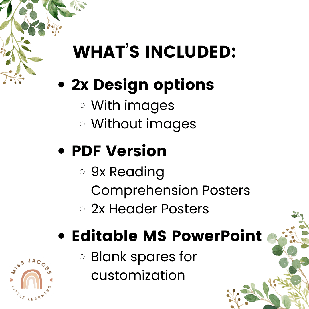 Reading Comprehension Strategies - Modern Botanical Classroom Theme - MJLL