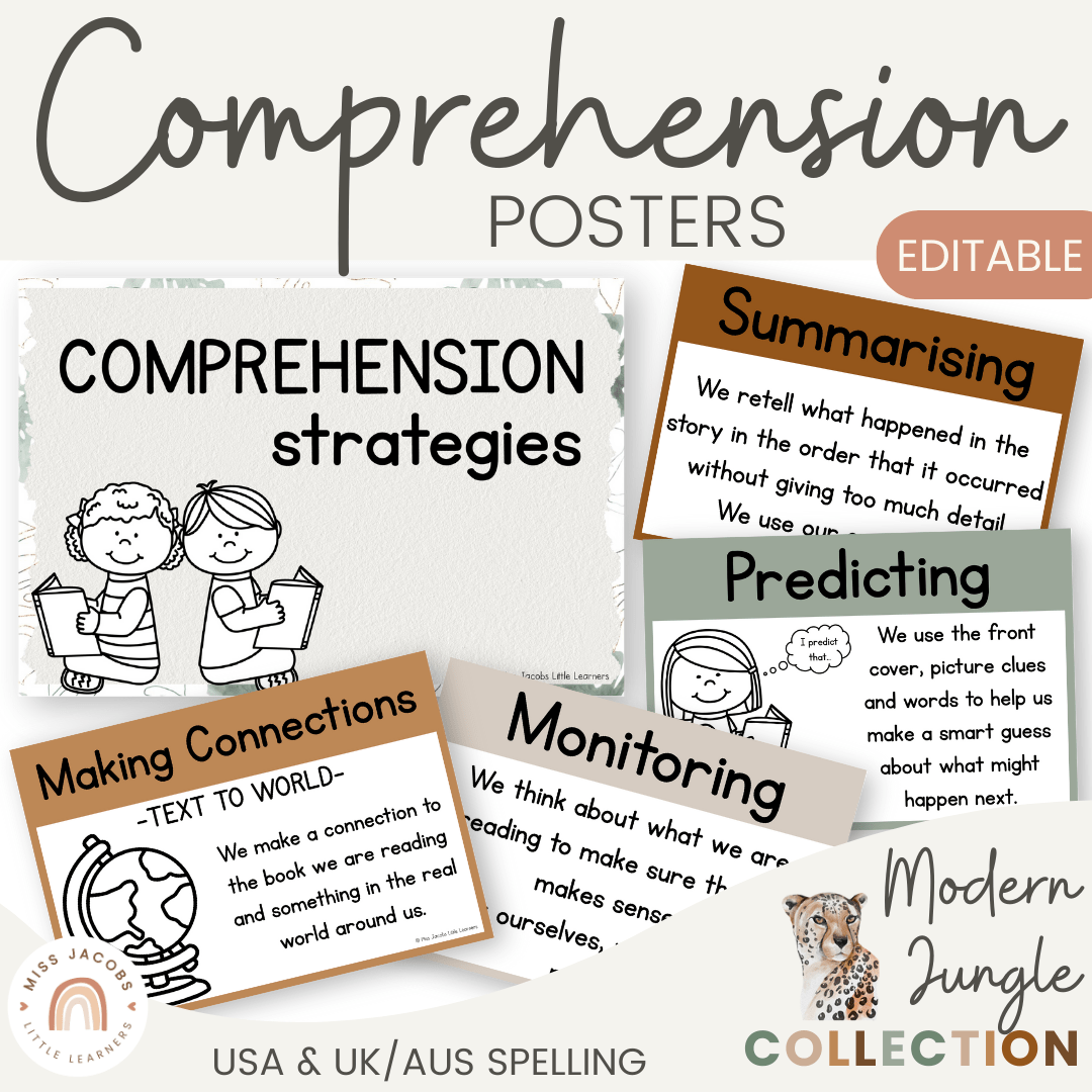 Reading Comprehension Strategies Posters - Modern Jungle Earthy Theme