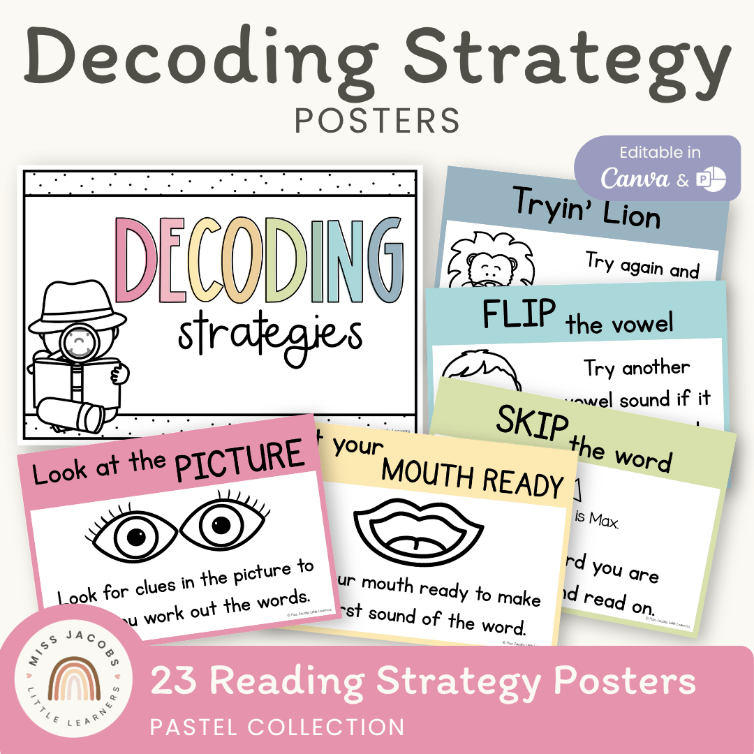 Reading Decoding Strategies Posters - Pastel Theme - Miss Jacobs