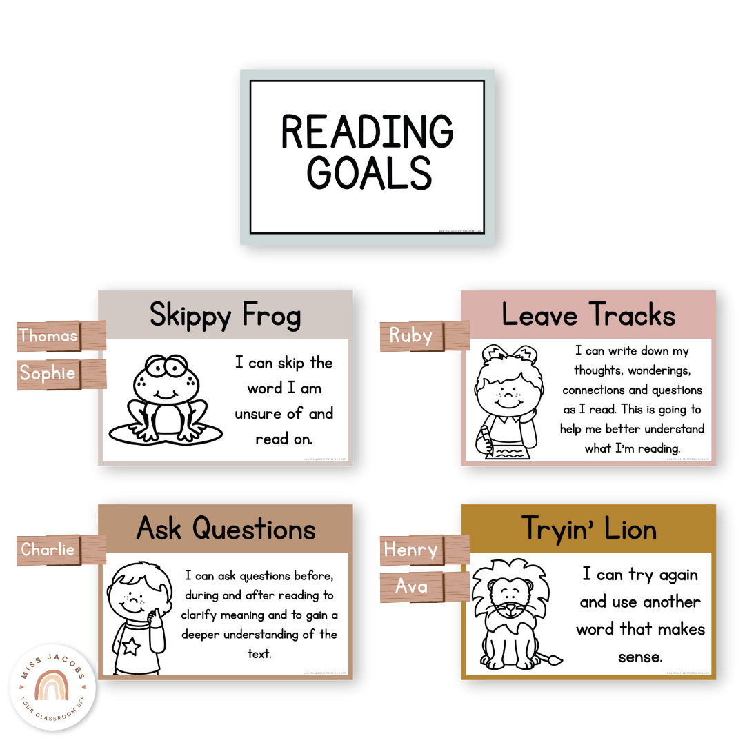 Reading Goals Posters | Neutral Toned Classroom Decor
