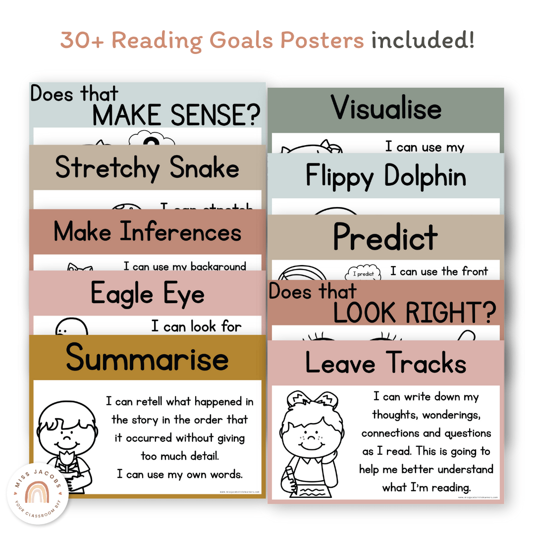 Reading Goals Posters | Neutral Toned Classroom Decor