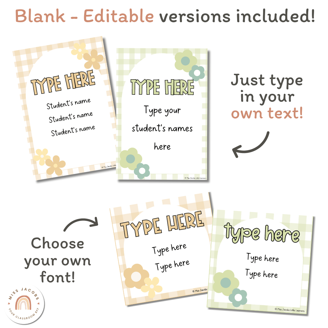 Reading Group Organizers & Labels - Daisy Gingham Pastels Decor – Miss ...