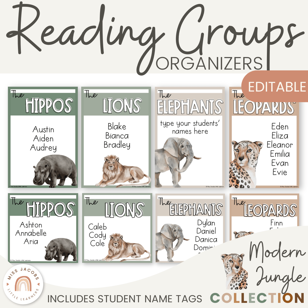 Reading Group Organizers & Labels - Modern Jungle Classroom Decor ...