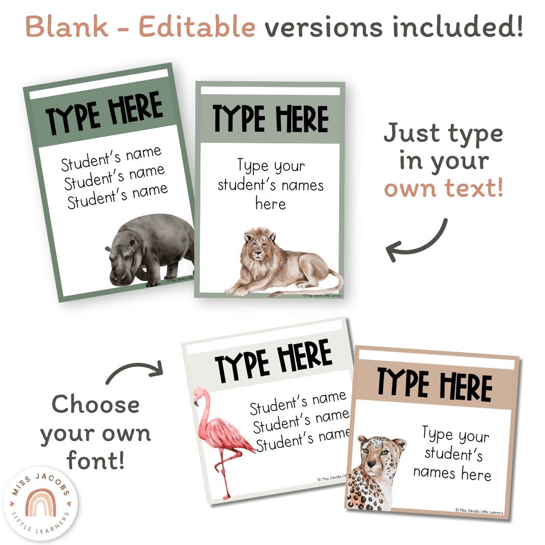 Reading Group Organizers & Labels - Modern Jungle Classroom Decor